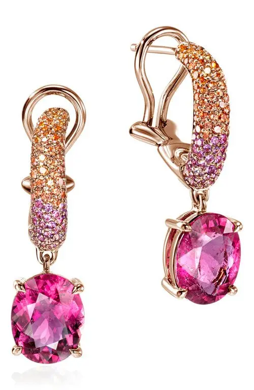 John Hardy Artisan Series 18k Rose Rubelite Drop Earrings - Gold