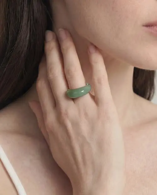 SEREE Thin Dome Jade- Aventurine Signet Ring