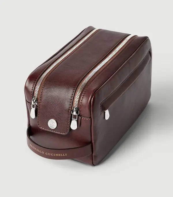 Brunello Cucinelli Leather Wash Bag - Purple