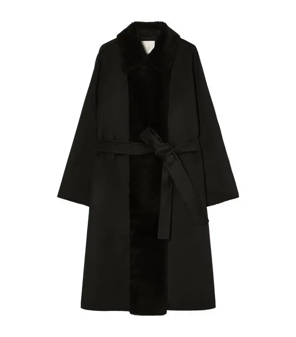 Marina Rinaldi Wool Lamb-fur Wrap Coat