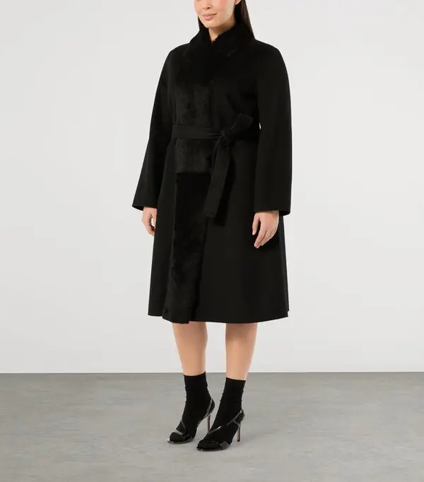 Marina Rinaldi Wool Lamb-fur Wrap Coat