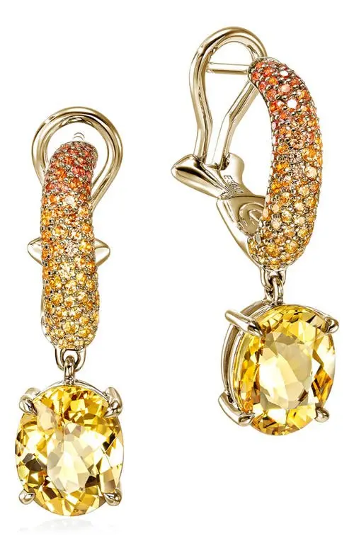 John Hardy Artisan Series 18k Yellow Beryl & Sapphire Drop Hoop Earrings - Gold