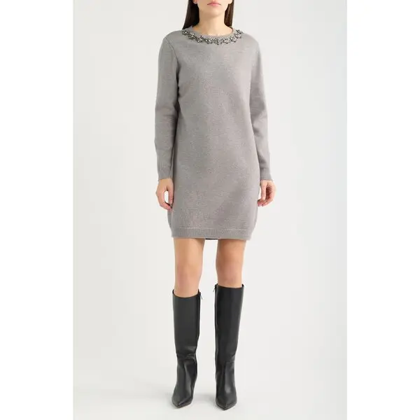 Julia Jordan Rhinestone Trim Sweater Dress