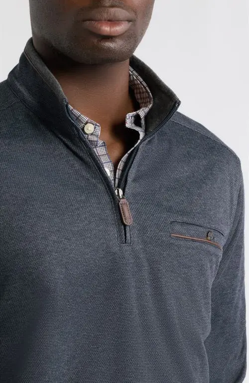 Johnston & Murphy Merritt Piqué Quarter Zip Pullover - Navy