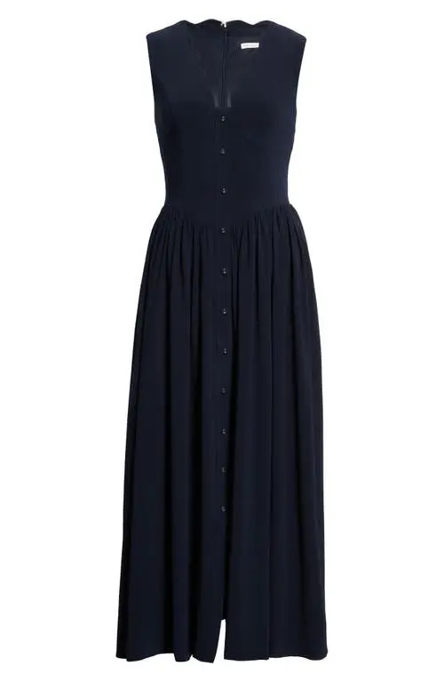 Avec Les Filles Scallop Stretch Crepe Maxi Dress