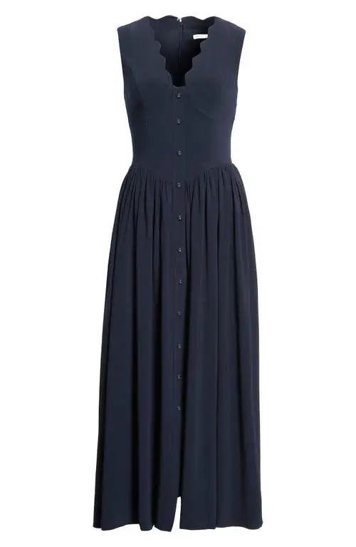 Avec Les Filles Scallop Stretch Crepe Maxi Dress