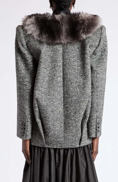 Valentino Garavani Chevron Genuine Shearling Collar Jacket - Black/white