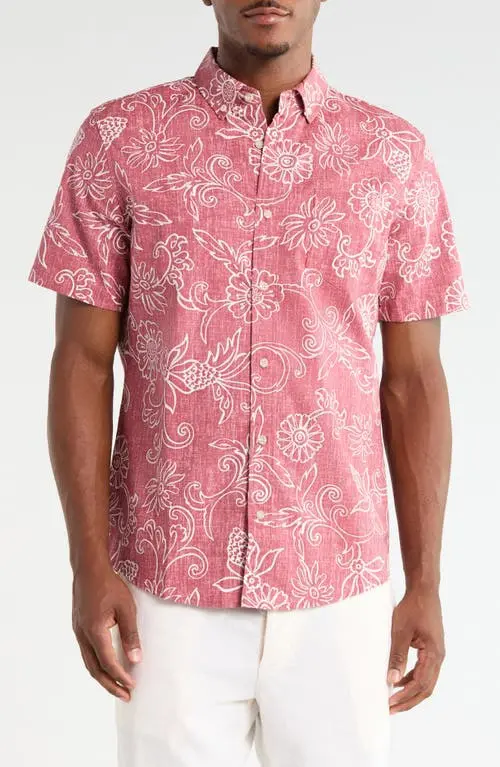 Reyn Spooner Hawaiian Gardenias Floral Button Down Shirt - Faded Ginger