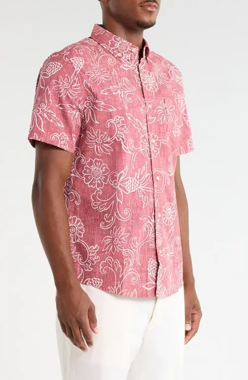 Reyn Spooner Hawaiian Gardenias Floral Button Down Shirt - Faded Ginger