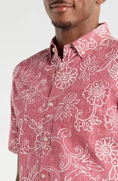 Reyn Spooner Hawaiian Gardenias Floral Button Down Shirt - Faded Ginger