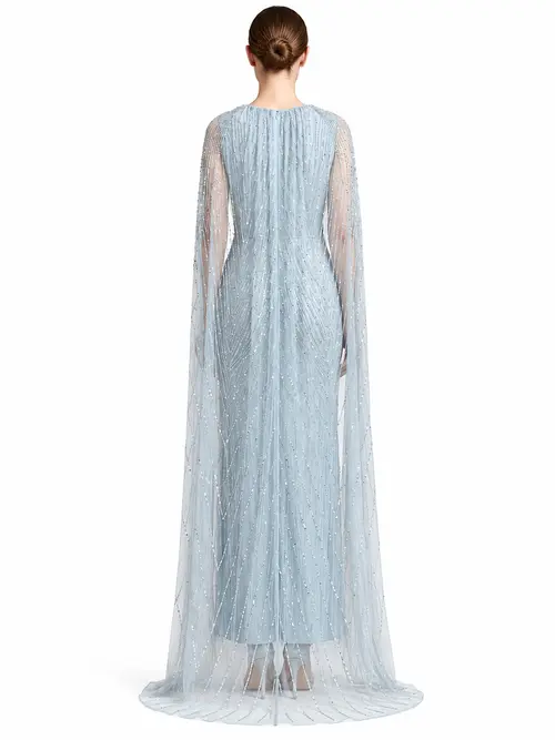 LARA NEW YORK V-neck Beaded Dress With Long Cape