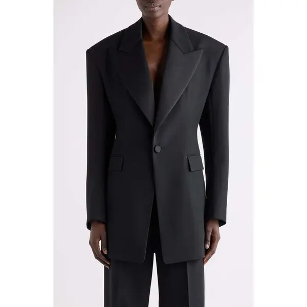 Saint Laurent One Button Wool Tuxedo Blazer