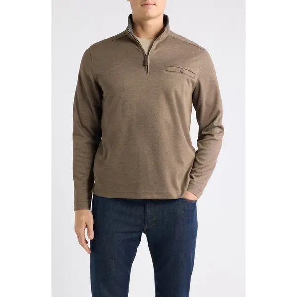 Johnston & Murphy Merritt Piqué Quarter Zip Pullover - Tan