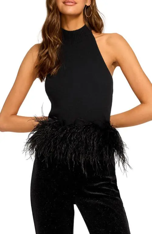 Ramy Brook Kelly Ostrich Feather Trim Sweater Tank - Black