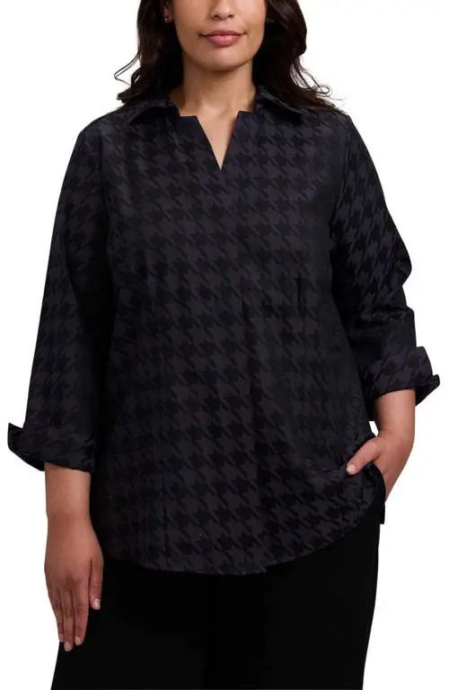 Foxcroft Taylor Houndstooth Jacquard Button-up Shirt - Black