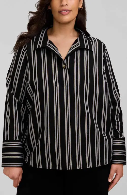 Foxcroft Catalina Stripe Cotton Blend Popover Top