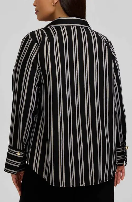 Foxcroft Catalina Stripe Cotton Blend Popover Top