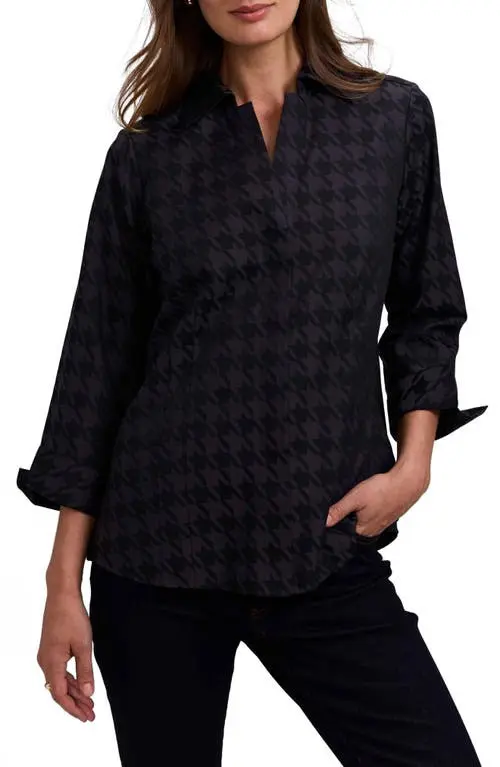 Foxcroft Taylor Houndstooth Jacquard Button-up Shirt - Black