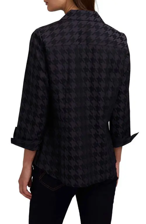 Foxcroft Taylor Houndstooth Jacquard Button-up Shirt - Black