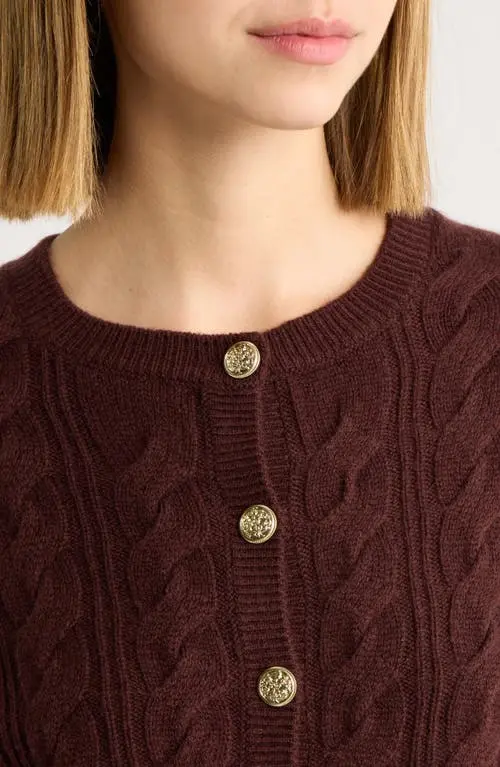 LoveShackFancy Eugenie Cable Knit Wool & Cashmere Cardigan - Cinnabar