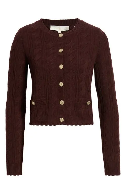 LoveShackFancy Eugenie Cable Knit Wool & Cashmere Cardigan - Cinnabar