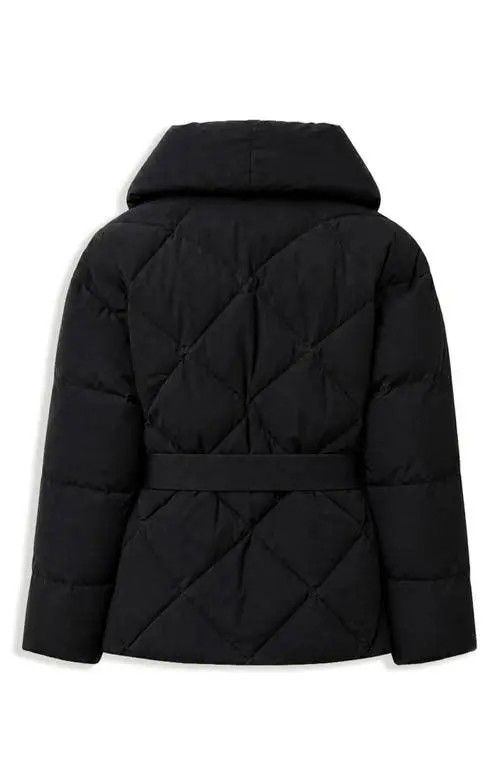 NOIZE Becky Belted Shawl Collar Puffer Jacket - Black
