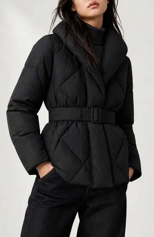 NOIZE Becky Belted Shawl Collar Puffer Jacket - Black