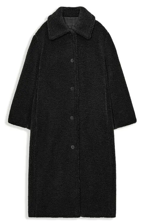 NOIZE Elise Faux Fur Longline Coat - Black