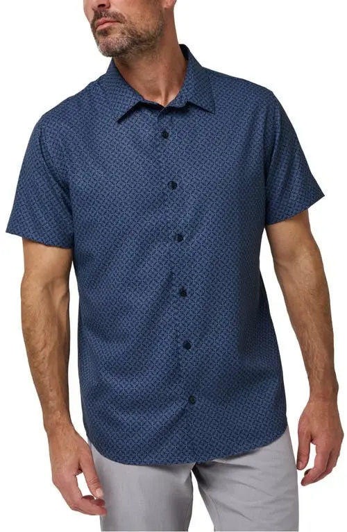 Travis Mathew Techwoven Flair Short Sleeve Button-up Shirt - Total Eclipse