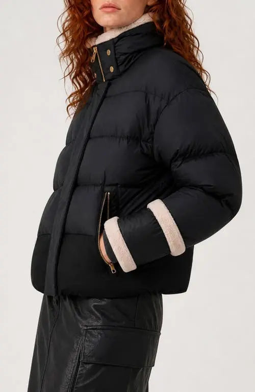 NOIZE Karly Faux Shearling Trim Puffer Jacket - Black