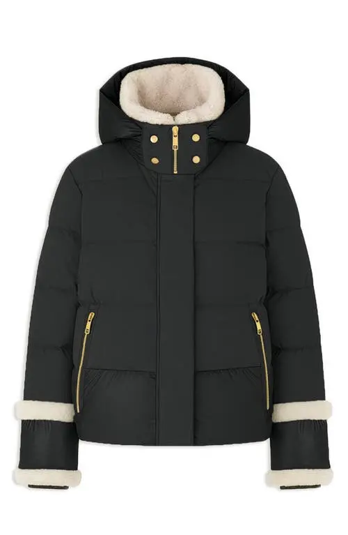 NOIZE Karly Faux Shearling Trim Puffer Jacket - Black