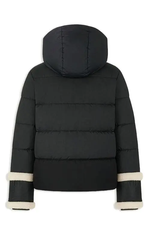 NOIZE Karly Faux Shearling Trim Puffer Jacket - Black