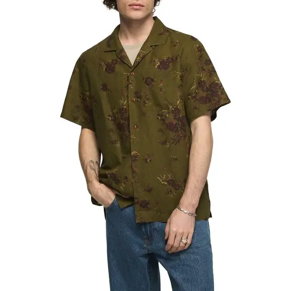 Lucky Brand Printed Linen And Cotton Camp Shirt