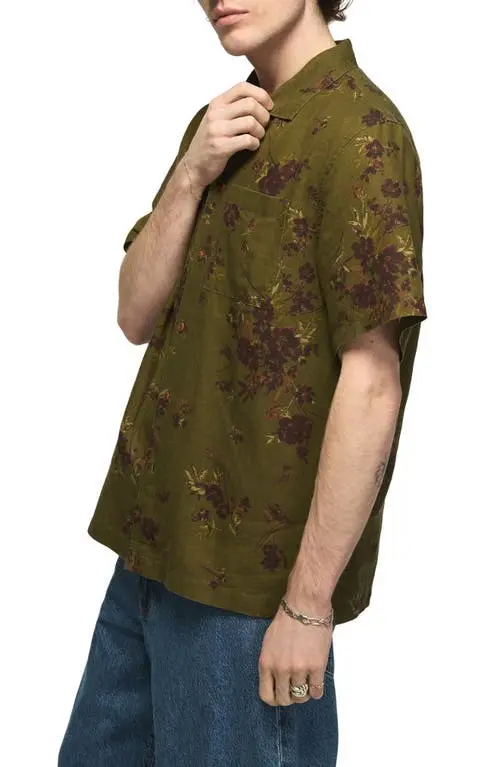 Lucky Brand Printed Linen And Cotton Camp Shirt