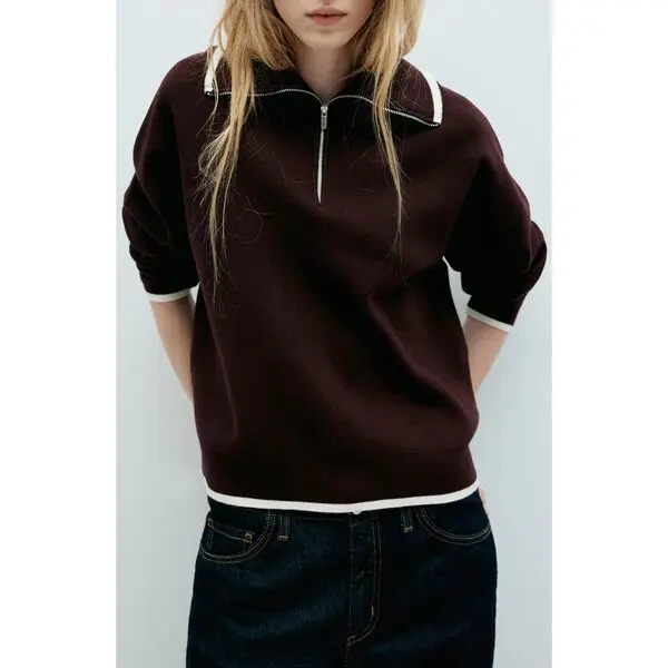 Mango Tipped Quarter Zip Sweater