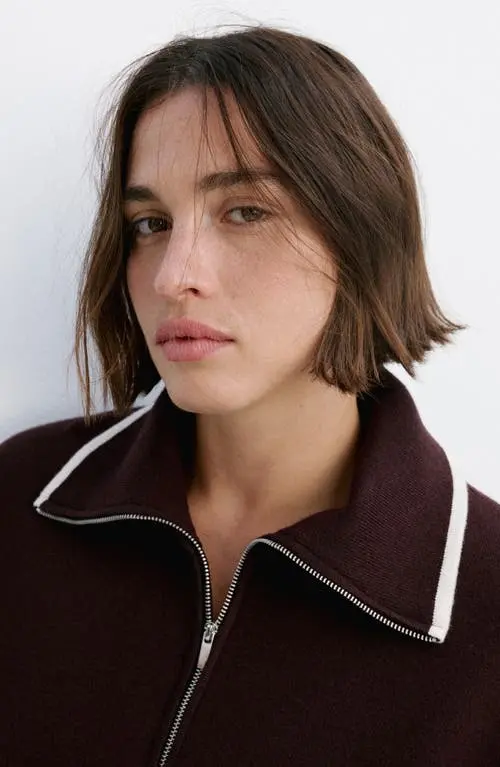 Mango Tipped Quarter Zip Sweater
