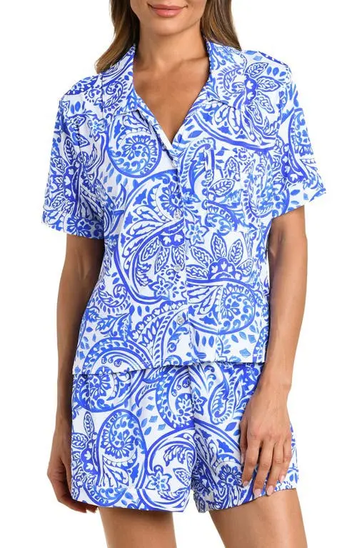 La Blanca Painted Paisley Short Sleeve Pajamas - Cobalt