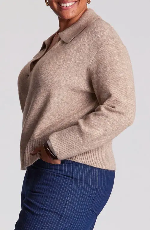 ESTELLE Nellie Knit Johnny Collar Top - Sand Marle
