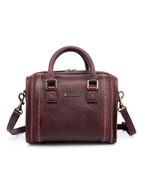 OLD TREND Mini Trunk Genuine Leather Structured Crossbody - Rusty Red