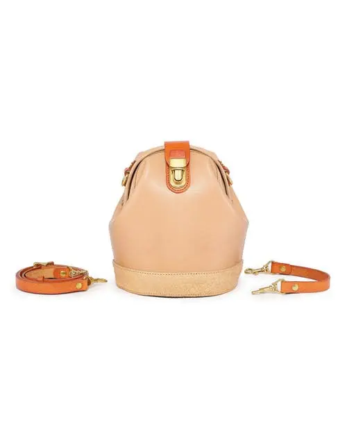 OLD TREND Doctor Genuine Leather Structured Bucket Crossbody - Beige