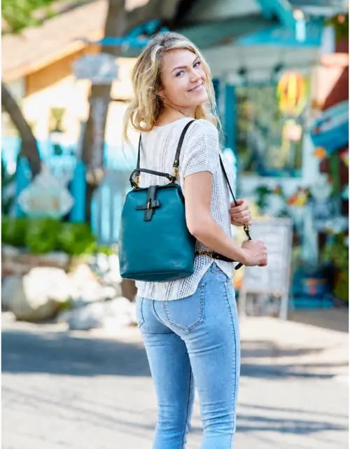 OLD TREND Pamela Genuine Leather Organized Travel Backpack - Turquoise