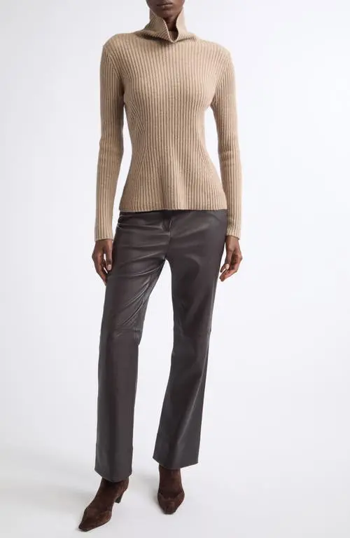 Lafayette 148 New York Bond Leather Flare Leg Pants - Truffle
