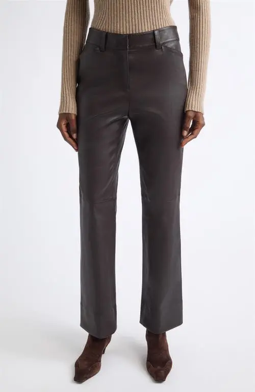 Lafayette 148 New York Bond Leather Flare Leg Pants - Truffle