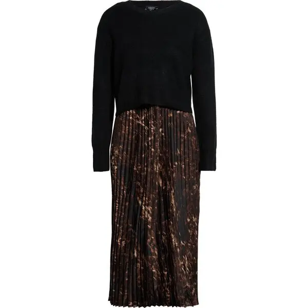 CECE DUPRAZ Pleated Slipdress With Sweater