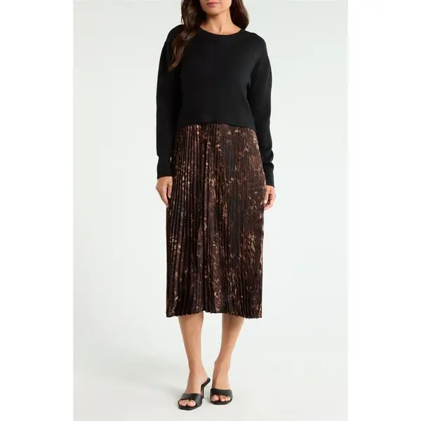 CECE DUPRAZ Pleated Slipdress With Sweater
