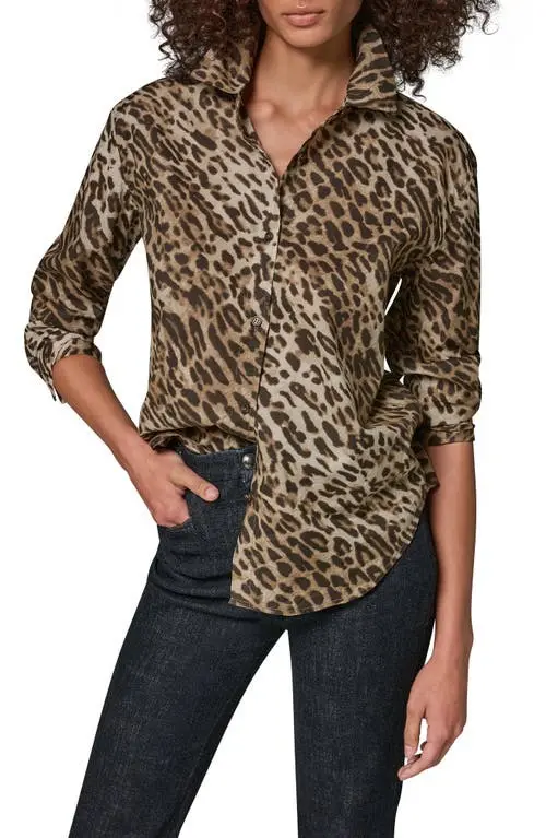 Donna Karan New York Print Cotton Voile Button-up Shirt