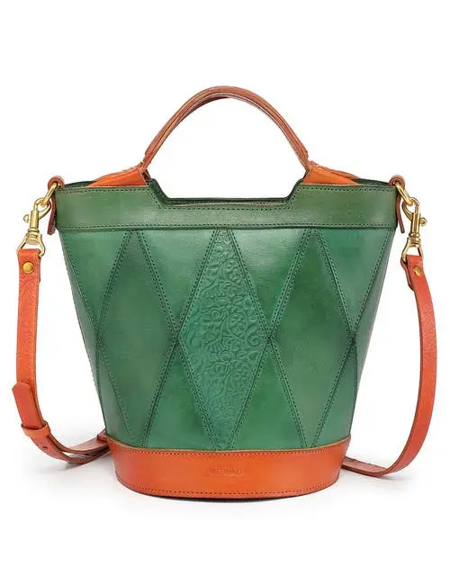 OLD TREND Primrose Genuine Leather Embossed Mini Bucket Tote - Green