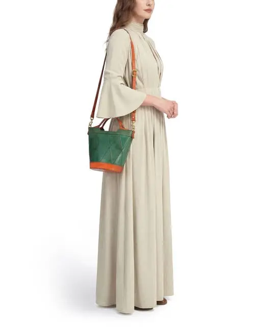 OLD TREND Primrose Genuine Leather Embossed Mini Bucket Tote - Green
