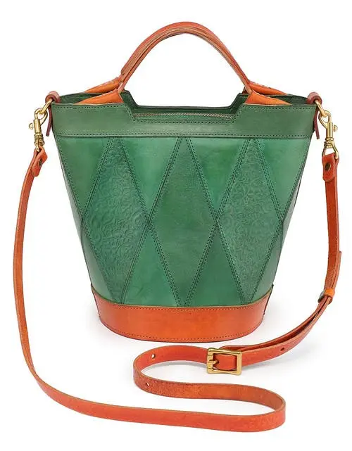 OLD TREND Primrose Genuine Leather Embossed Mini Bucket Tote - Green
