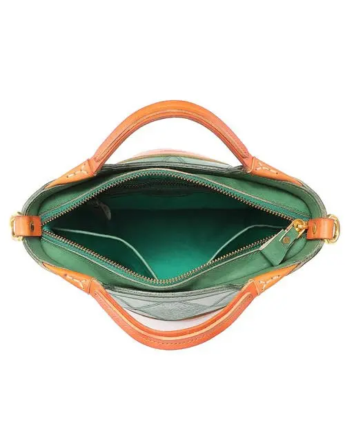 OLD TREND Primrose Genuine Leather Embossed Mini Bucket Tote - Green